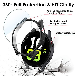 KIMILAR [5+5 Pack Galaxy Watch FE/Galaxy Watch 5/Galaxy Watch 4 Screen Protector Case 44mm, Anti-Fog Tempered Glass and Hard PC Protective Bumper Compatible with Samsung Galaxy Watch FE/5/4 44mm
