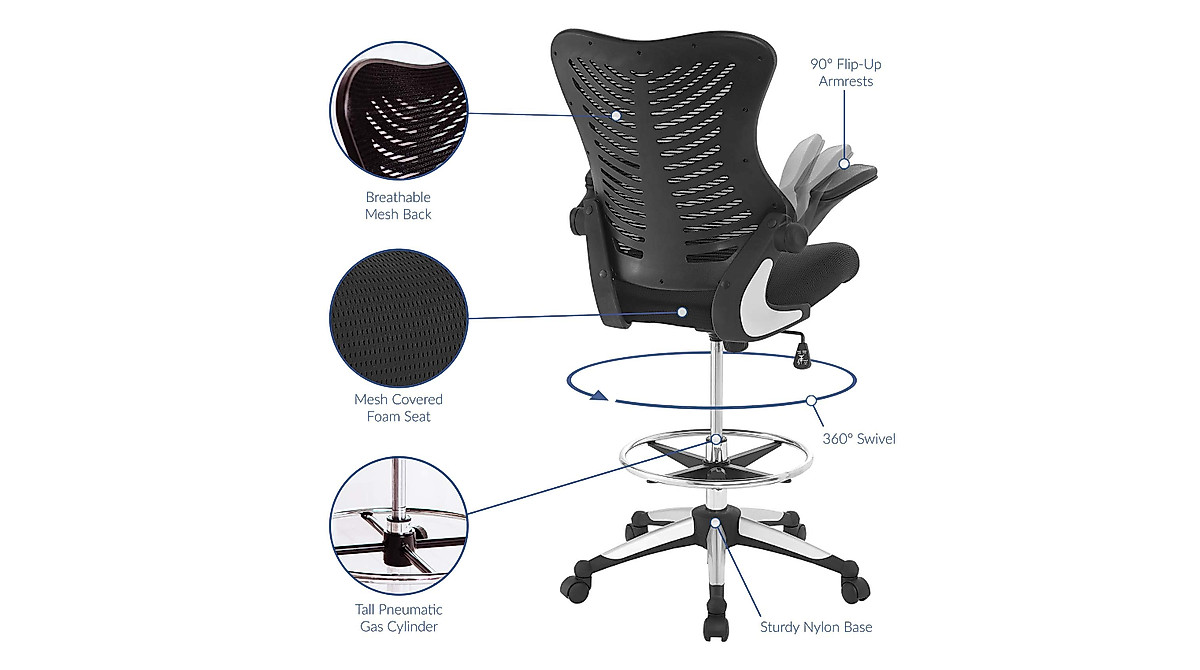 Modway Charge Drafting Chair - Ergonomic Reception & Drafting Stool