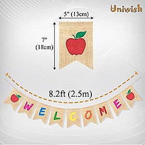 Uniwish Welcome Banner for First Day of School Classroom Decorations Garland Apple Themed Welcome Class Office Photo Backdrop