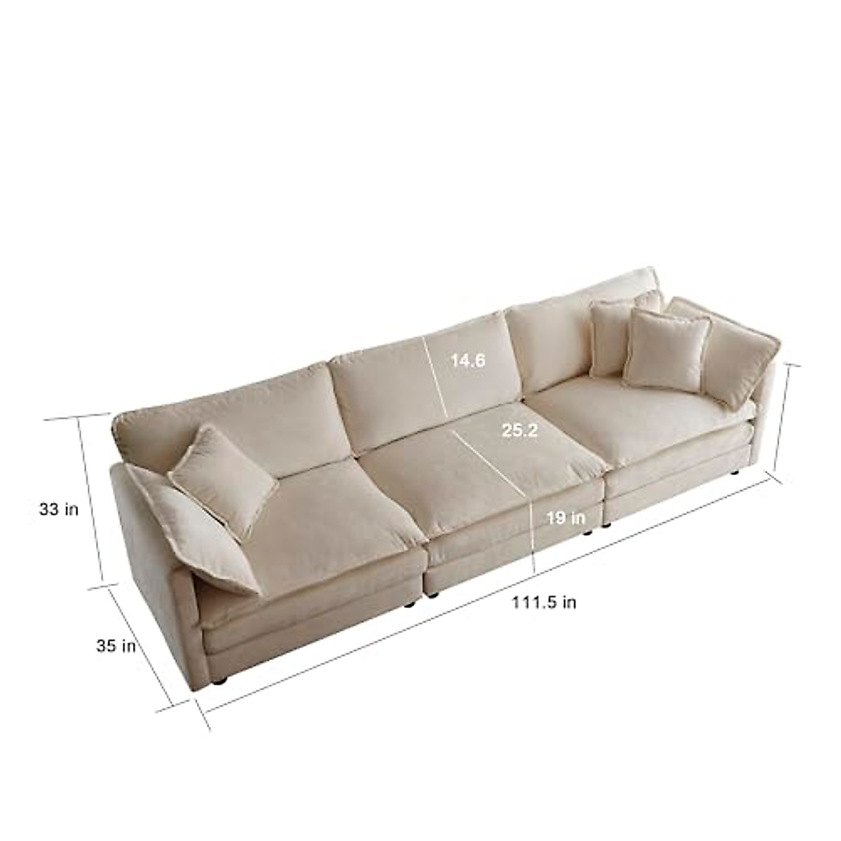 L Shaped Convertible Sectional Sofa with Movable Ottoman,Free Combination Deep Seater Cloud Couch with Throw Pillows, Comfy Chenille Upholstered Modular Sofa&Couch Bed for Living Room,Office