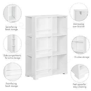 UTEX Kids Bookshelf, Wooden Kids Bookcase with 6 Cube Storage, Bookshelf Organizer for Kids, Display Stand Children Bookshelf for Nursery, Bedroom, Study Room