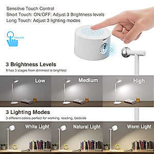 AKSDA LED Desk Lamp, Dimmable Eye-Caring Table Lamp with 3 Lighting Modes, 3 Brightness Levels, Large Capacity Rechargeable Battery, Touch Control, Cordless Desk lamp for Home Office Bedroom-Black