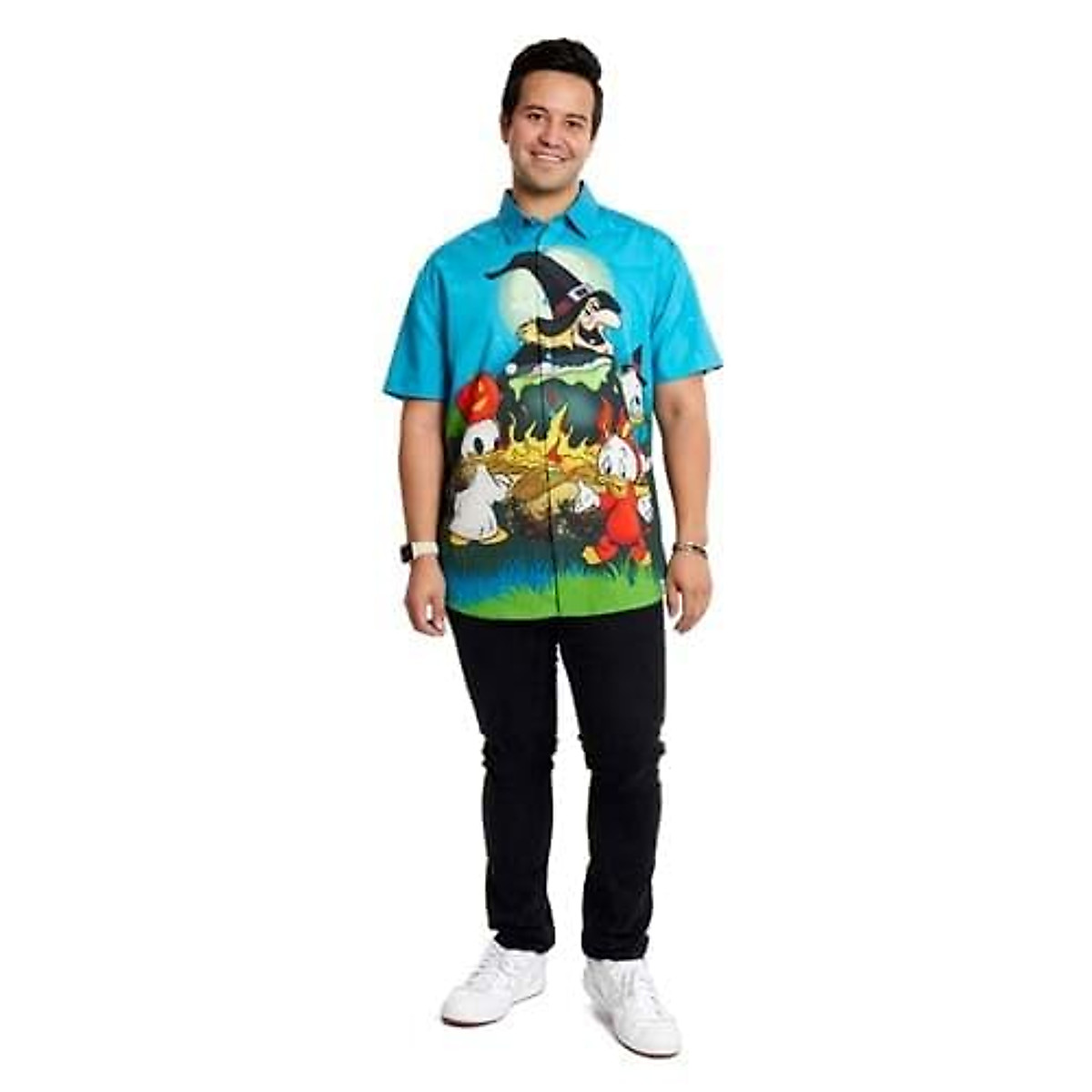 Loungefly Disney Huey, Dewey, & Louie Halloween Camp Shirt Medium Blue