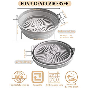 2-Pack, 7.9inch Air Fryer Silicone Liners Reusable, Foldable Air Fryer Silicone Basket, Heat Resistant Air Fryer Oven Accessories, Easy Cleaning Air Fryers Pot for 3-5 Qt Air Fryer (Grey)