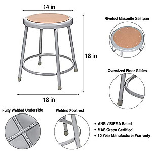 (2 Pack) OEF Furnishings Grey Shop Stool, 18”, No Assembly Required