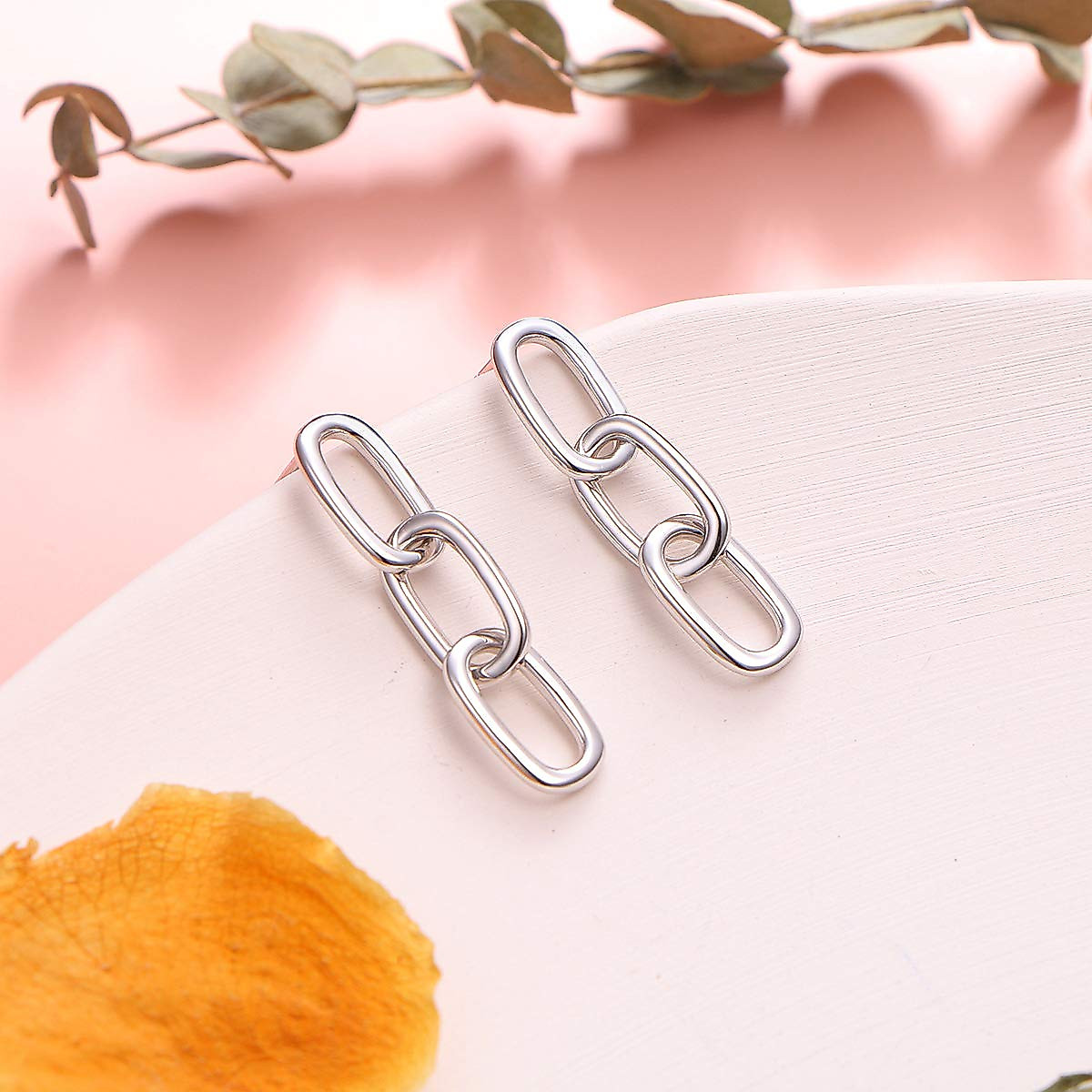 S925 Sterling Silver Cuban Link Chain Knot Paperclip Dangle Drop Earrings for Women Jewelry Gift