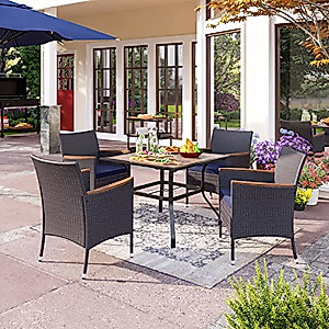 PHI VILLA 35" Rattan Patio Dining Chairs, Outdoor Furniture Wicker Dining Chairs with Removable Cushions Perfect for Backyard, Bistro, Garden, 2pcs, Black