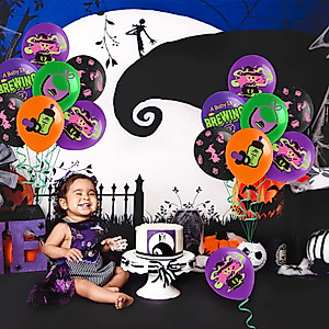 BkeeCten 52PCS Halloween Baby Shower Decorations Balloon Arch, Halloween A Baby Is Brewing Balloon Black Orange Purple Green Balloon for Baby Birthday Pregnancy Announcement Gender Reveal Party Supply