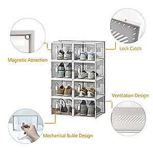 Wolizom 12 Pack Shoe Storage Box, Stackable Shoe Organizer Boxes, Clear Plastic Shoe Organizer for Closet, Space Saving Foldable Shoe Holder Sneaker Containers Bins