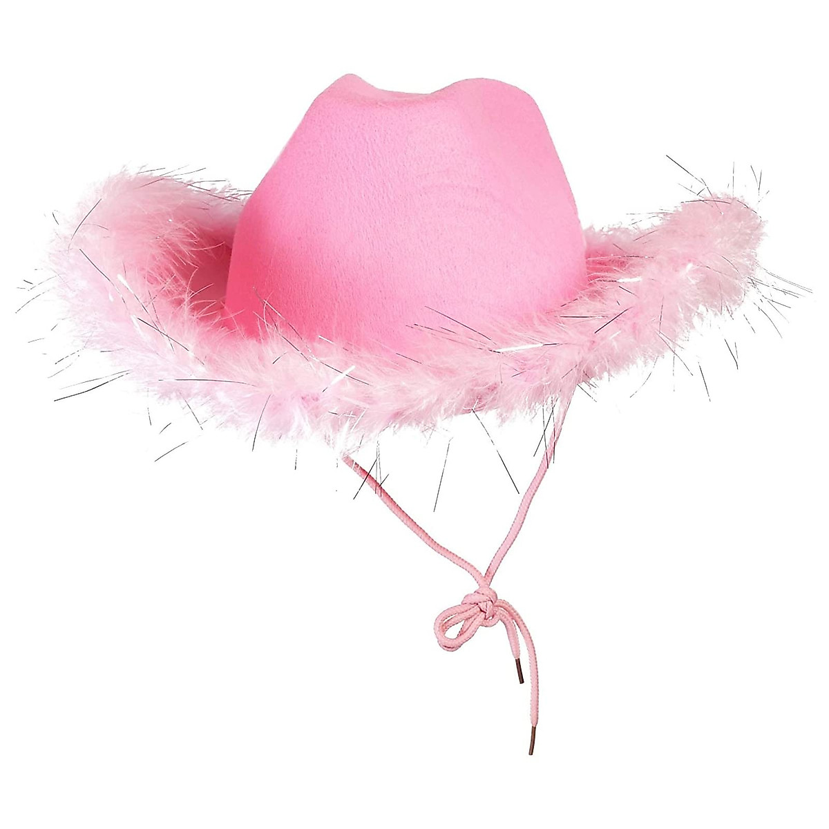Juvolicious Cowboy Hats for Women and Men - Fluffy, Sparkly Pink Cowgirl Hat with Feathers for Costume, Dress Up Birthday, Party