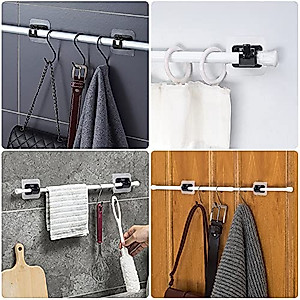 8 Pieces Self Adhesive Curtain Rod Bracket, No Drill Drapery Hooks Holder, Plastic Sticky on Curtain Rod Holder for Kitchen, Bathroom, Hotel (Black)
