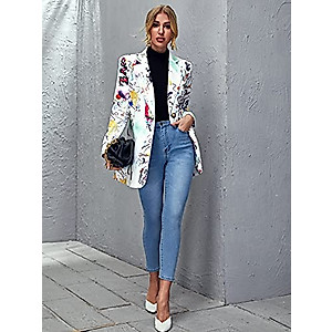 Floerns Women's Casual Long Sleeve Pop Art Colorful Blazer Graphic Work Suit Jacket Multi 1 L