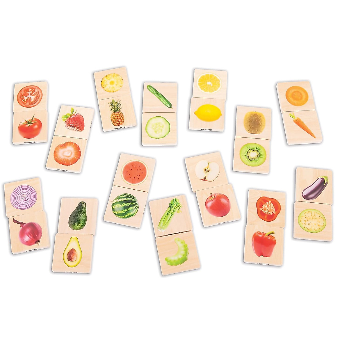 TickiT Wooden Fruit & Vegetable Match - Set of 28 - Real Pictures - Food Identification and Cognition Puzzle for Toddlers