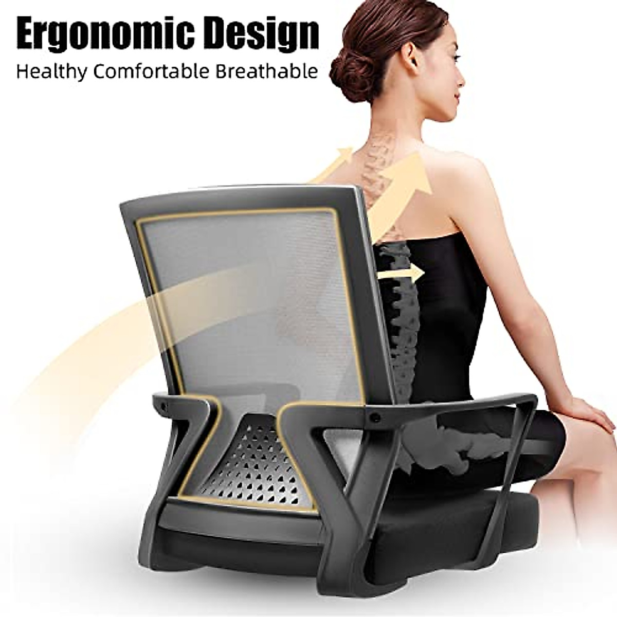 Furmax Office Chair Ergonomic Chair with Lumbar Support, Mid Back Computer Desk Chair Adjustable Height, Mesh Swivel Task Chair Humanized Breathable Chair with Armrests (Grey)