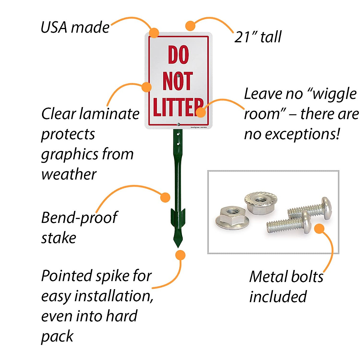 SmartSign 10 x 7 inch “Do Not Litter” LawnPuppy Yard Sign and 18 inch Stake Kit, 40 mil Laminated Rustproof Aluminum, Red and White, Set of 1, Made in USA