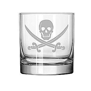 Aeiniwer 11 oz Rocks Whiskey Highball Glass Jolly Roger Pirate