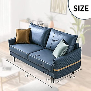 gefayluo Faux Leather Sofa Couch, Mid-Century 72 Inch 2 Seater Leather Couch Loveseat Large Classic Living Room Sofa, Deep Seated Leather Sofa with Solid Wood Legs for Bedroom Office Apartment (Blue)