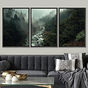 SIGNWIN 3 Piece Framed Canvas Wall Art Woodland Nursery Decor Forest Rivers Canvas Prints Home Artwork Decoration for Living Room,Bedroom - 24"x36"x3 Black
