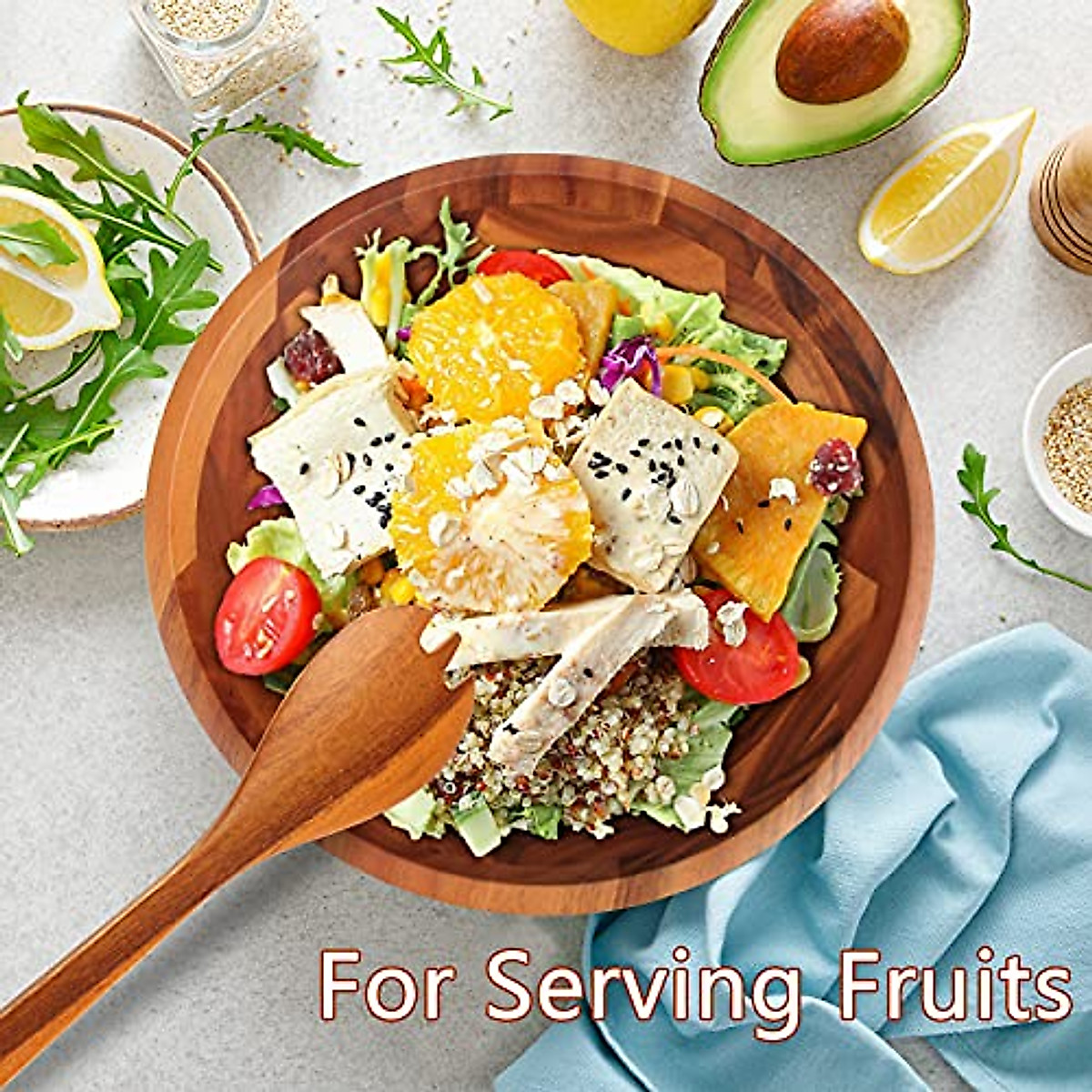 AIDEA Acacia Wood Serving Bowl for Fruits or Salads, 11" Diameter x 4.5" Height, Wooden Single Salad Bowl