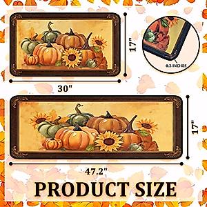 Fall Kitchen Rugs, Fall Decor Pumpkin Floor Mats Set of 2- Non-Slip, Fall Decorations for Home Washable Farmhouse Autumn Holiday Party Runner Rug for Home Seasonal Harvest Thanksgiving Decor