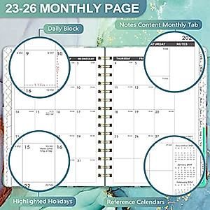 Monthly Planner 2023-2026 - 3 Year Monthly Planner 2023-2026 with Monthly Tabs, Jul. 2023 - Jun. 2026, 6.3" x 8.4", 2023-2026 Monthly Calendar with Flexible Cover, 27 Note Pages & Tabs, Inner Pocket - Green