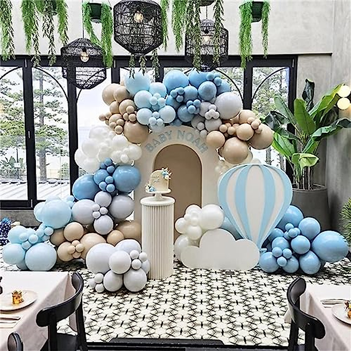 Blue Brown Balloon Arch Garland Kit for Baby Shower Bear Decorations, 153PCS Double Stuffed Grey Dusty Blue Balloons for Gender Reveal Boho Neutral Bridal Wedding Boys Birthday Party Supplies