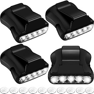 Honoson 4 Pieces Hat Light Clip-on Cap Light Hat Flashlight 5-LED Cap Headlamp Rotatable Lamp LED Cap Light for Hunting Camping Running Fishing with 10 Pieces Extra Batteries