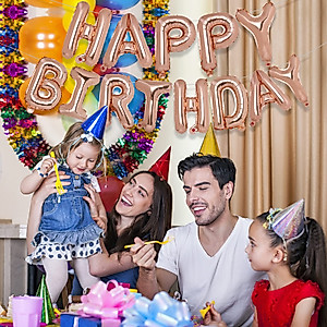 Accevo Rose Gold Happy Birthday Banner 16 Inch Foil Letters Balloons Happy Birthday Balloon for Kids, Child, Adults, Boys & Girls Birthday Decorations 3D Happy Birthday Balloons Sign Banner