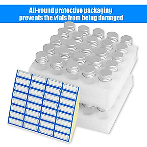 50PCS 10ml Glass Vials with Aluminum Screw Caps and Plastic Stoppers, Clear Glass Sample Vials, Mini Glass Bottles for Home Party Decorations and DIY Craft