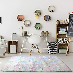 URBEST Area Rugs Super Soft Rustic Plush Fuzzy Shag Tie-Dye Rug for Living Room Kids Bedroom Pet Friendly Rainbow 4x6.6 Feet