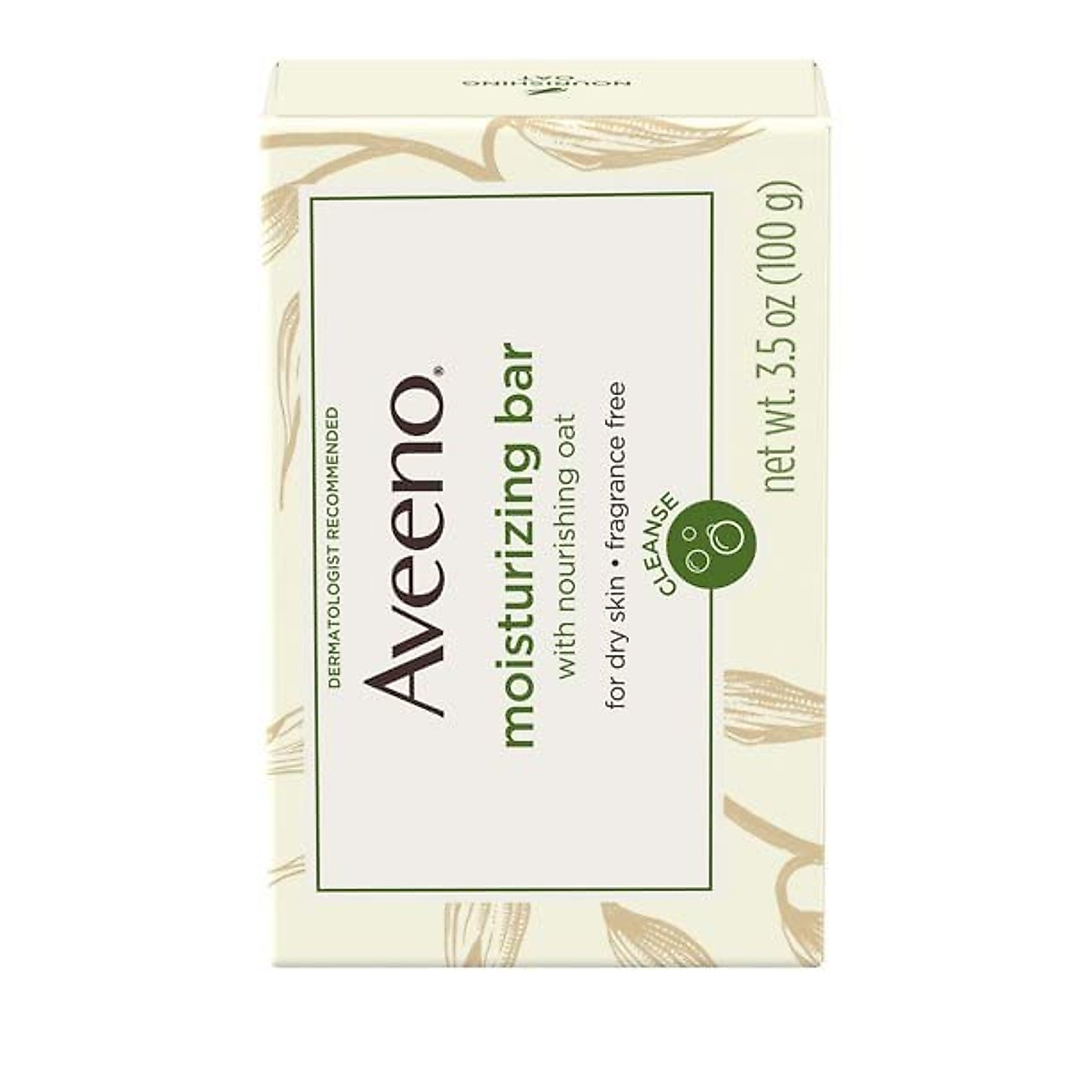 Aveeno Gentle Moisturizing Bar Facial Cleanser with Nourishing Oat for Dry Skin, Fragrance-free, Dye-Free, & Soap-Free, 3.5 oz (Pack of 2)