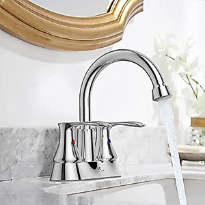 HOMELODY Centerset Bathroom Faucet 4 Inch, 2 Handles Bathroom Sink Faucet,360° Swivel Spout Lavatory Faucet with Pop Up Drain,Chrome