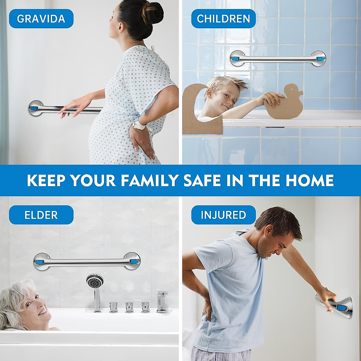 untovei 21-Inch Grab Bar for Shower 2 Pack Chrome Suction Cup Shower Grab Bar for Bathtubs & Showers Safety Bathroom Assist Handles Handicap Injury Elderly Senior Assist Handle