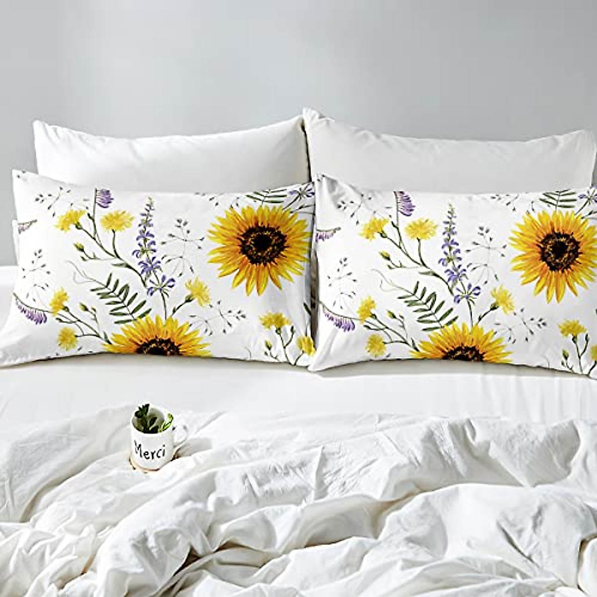Feelyou Sunflower Duvet Cover Set Twin Size for Girls Cool 3D Floral Flowers Pattern Bedding Set Pastoral Comforter Cover with 1Pillow Shams Zipper Ultra Soft Microfiber Botanical Bedspread Cover