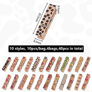 DELORIGIN 10pcs Wooden Bag Clips 10 Styles Colorful Wood Clothes Pins Storage Clips Potato Chip Bag Clips for Hanging Photos Cards Outdoor Crafts Decorative Laundry Craft Food Opened Bags