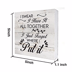 Funny Office I Swear I Have It All Together Wooden Box Sign Desk Decor Rustic Humorous Work Wood Block Plaque Box Sign for Home Living Room Shelf Table Decoration (5 X 5 Inch)