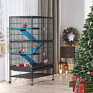 YITAHOME Metal 4-Tiers Small Animal Cages for Adult Rats/Rabbit/Ferret/Chinchilla/Cats/Guinea Pig/Large Hamster Indoor Critter Nation Cage Double-Story
