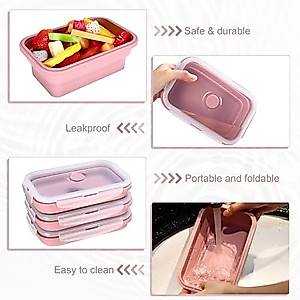 Hushee 24 Pack 27oz Silicone Food Storage Containers with Lids - Rectangle & Square Collapsible Bowls for Camping Kitchen - Microwave, Dishwasher & Freezer Safe (Pink)