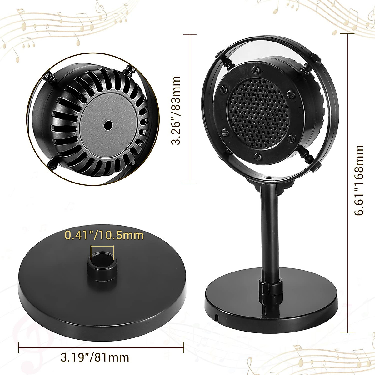 Facmogu Antique Diaphragm Condenser Microphone Props, Ancient Fake Plastic Mic from 1930s - 1940s, Vintage Retro Microphone Props for Holiday Party Shooting - Black