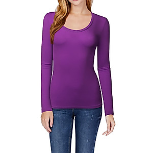 STARJJ Womens Basic Active Slim Fit Scoop Neck Long Sleeve T-Shirt Top (S-2XL) PURPLE L