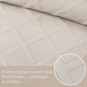 Exclusivo Mezcla Quilt Set King Size, 3 Pieces Brich Beige King Quilt Bedding Set, Lightweight Quilts Soft Bedspreads Modern Striped Coverlets for All Seasons