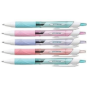 Uni Ball Jetstream Extra Fine & Micro Point Click Retractable Roller Ball Pens Rubber Grip Type 0.5mm - Black Ink - 4 Body Color Value Set