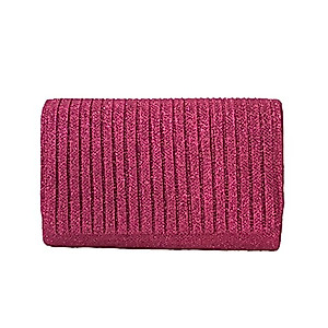 Fashion Culture Gilda Glitter Fabric Flap Clutch Evening Bag, Fuschia Pink
