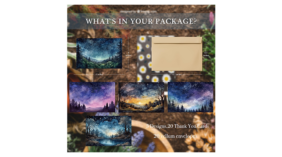 Starry Night Sky Blank Greeting Cards with Envelopes - 20 Pack