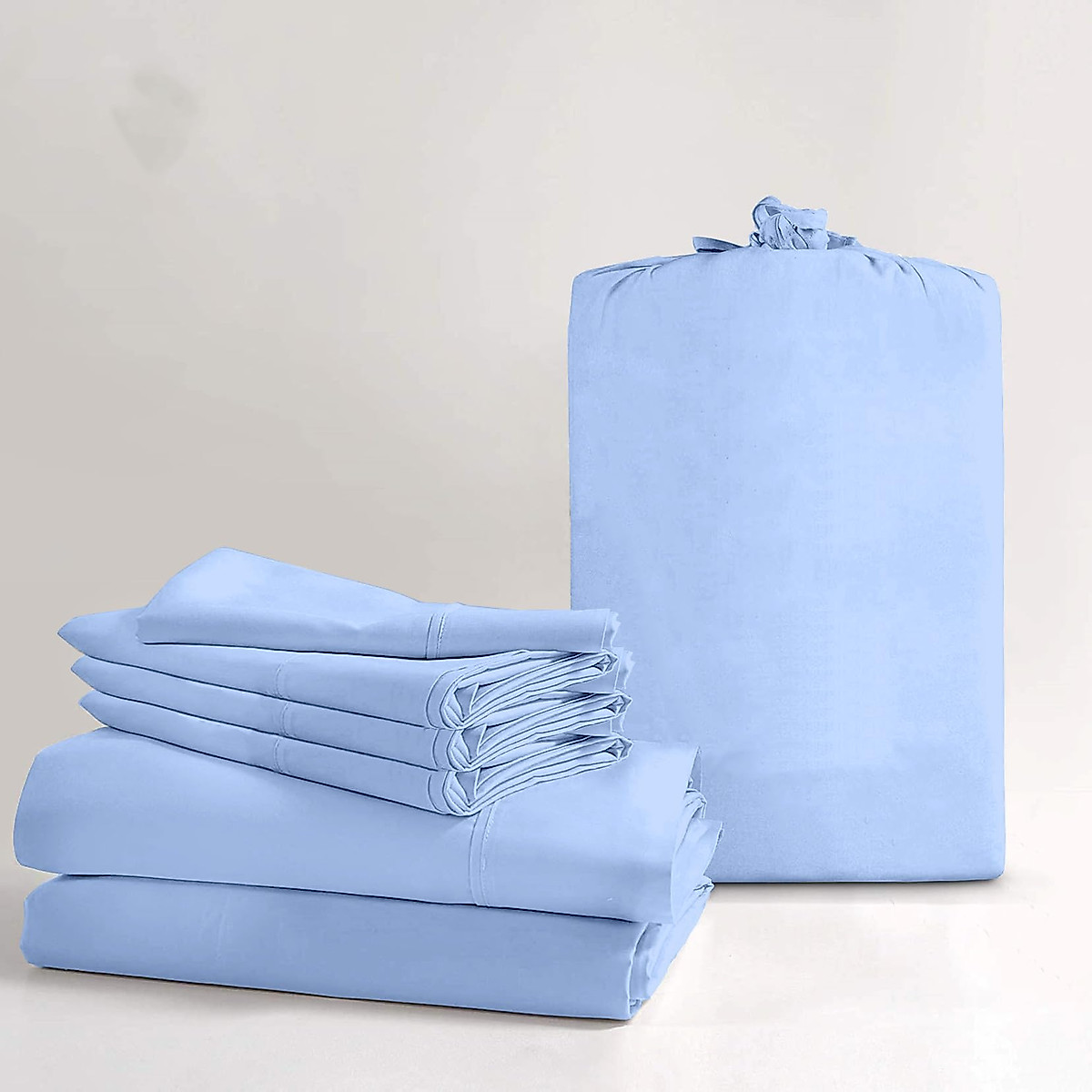 MGPS 100% Real Certified Organic Cotton Bedsheet Set, Full Size 6 Piece 1000 Thread Count Sheets Sets, [1 Fitted + 1 Flat + 4 Pillowcases], Fits Mattress Upto 12" Deep Pocket - Light Blue