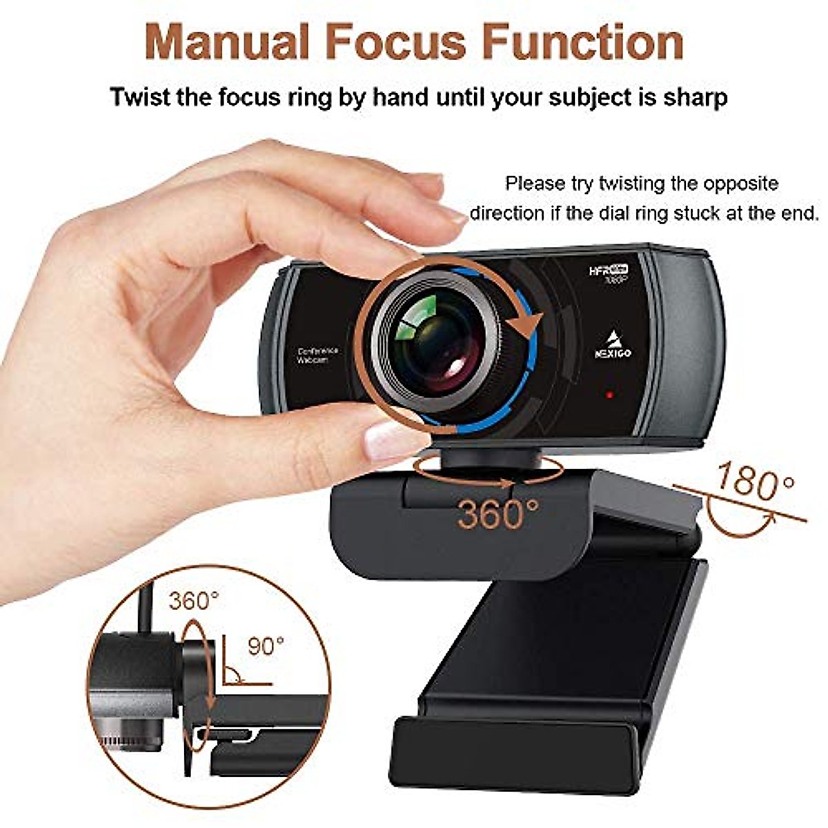 NexiGo N980P 1080P 60FPS Webcam with Microphone, HD USB Computer Camera, Built-in Dual Noise Reduction Mics, 120 Degrees Wide-Angle for Zoom/Skype/FaceTime/Teams, PC Mac Desktop (Renewed)