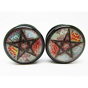 Pierced Republic Elemental Pentagram Ear Plugs - Acrylic Screw-On - 8 Sizes - *Pair* (0 Gauge (8mm))