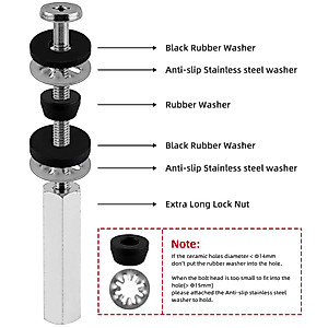 iFealClear 2 PCS Extra Long Toilet Seat Bolts Kit, Universal Heavy Duty Stainless Steel with Extra Long Downlock Nuts Rubber Toothed Gaskets, Easy to Install -Bathroom Toilet Bidet Repair Screw