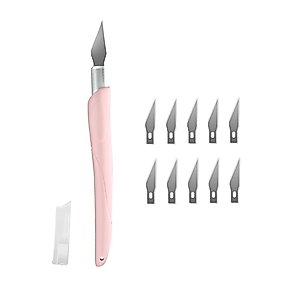 Craft Hobby Knife Exacto Knife with 10 Pcs Stainless Steel Blade Kit for DIY Art Work Cutting, Hobby, Stencil, Scrapbooking-11pack (Pink knife)