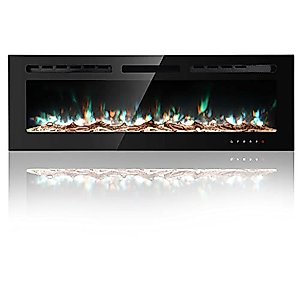 50 inch Electric Fireplace Wall Mounted, Led Fireplace, Wall Fireplace Electric with Remote Control, Electric Fireplace Inserts, Adjustable Flame Colors and Speed
